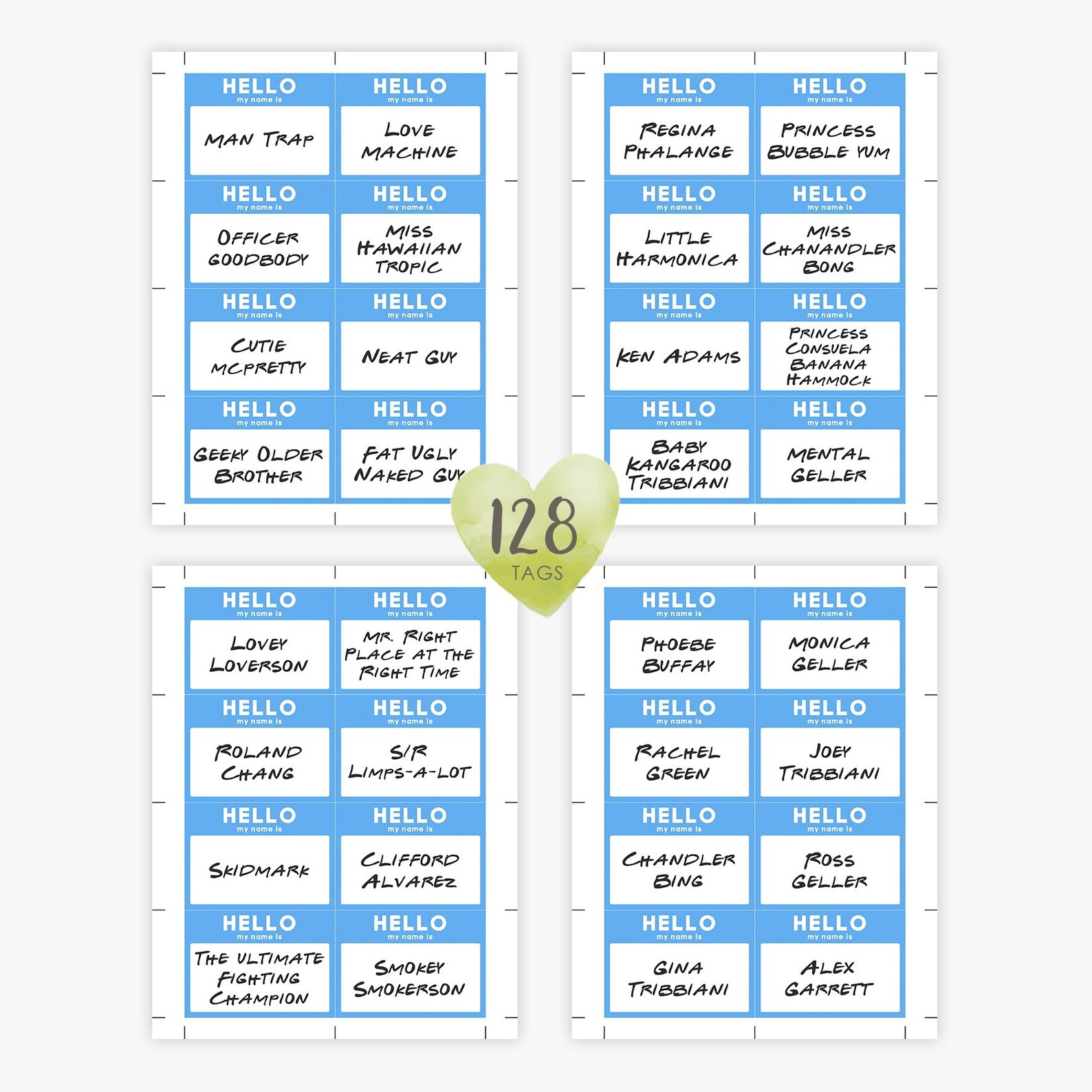 Name Tags, Hello My Name Is, Funny Friends Name Badge, Friends Theme ...