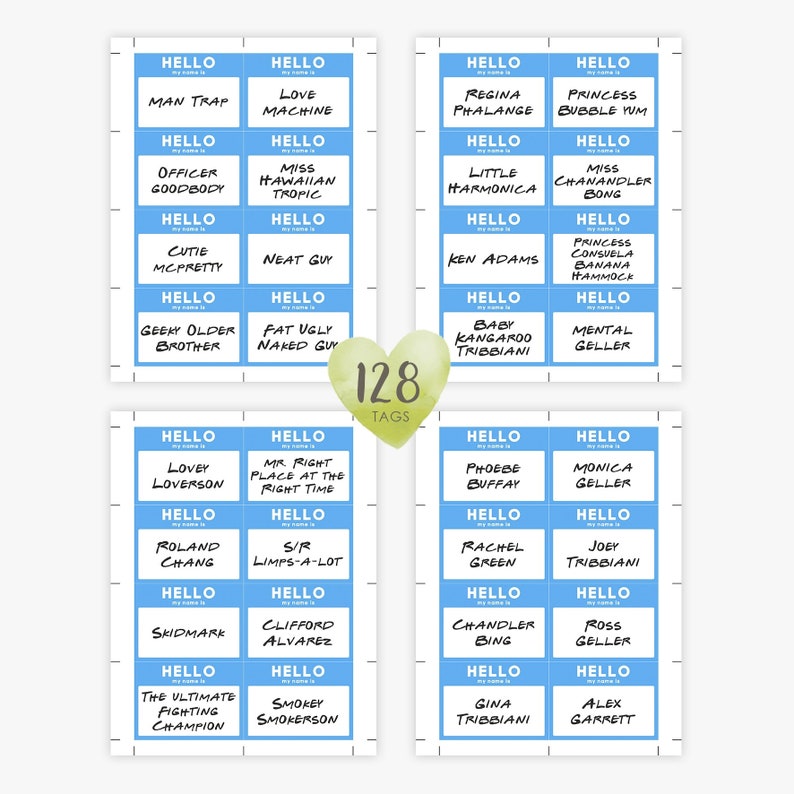 Name Tags, Hello My Name Is, Funny Friends Name Badge, Friends Theme ...