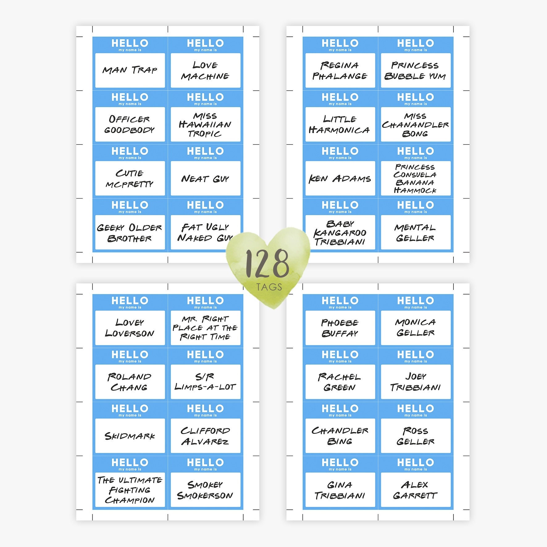 Name Tags, Hello My Name Is, Funny Friends Name Badge, Friends Theme ...