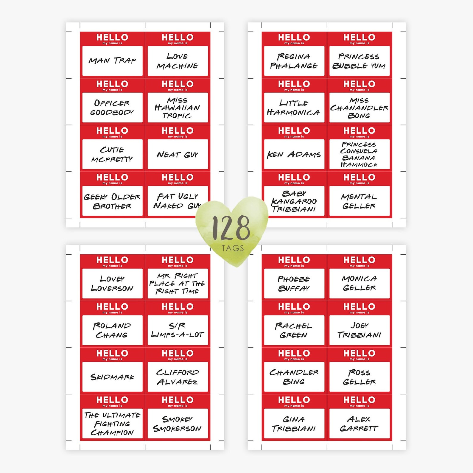 Name Tags, Hello My Name Is, Funny Friends Name Badge, Friends Theme ...