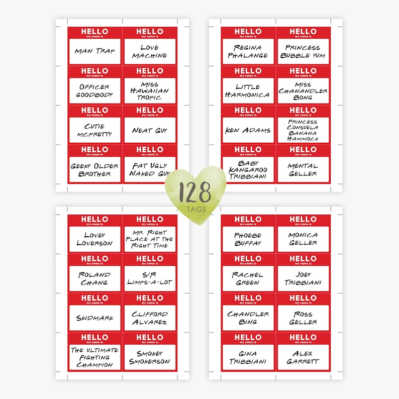 Name Tags, Hello My Name Is, Funny Friends Name Badge, Friends Theme ...