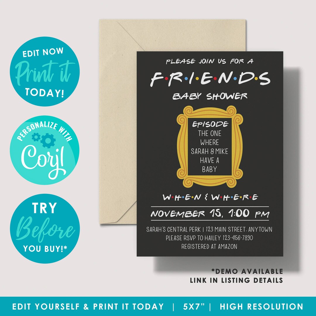 Baby Shower Invitation Editable Template, Friends Theme Baby Shower ...