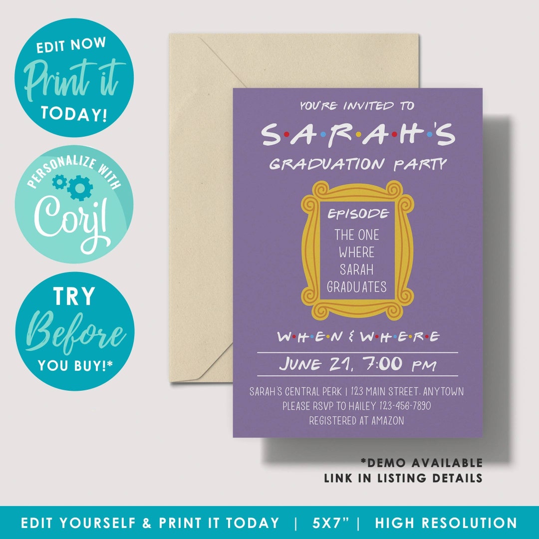 Editable Friends Graduation Invitation Template, Friends Theme Grad ...