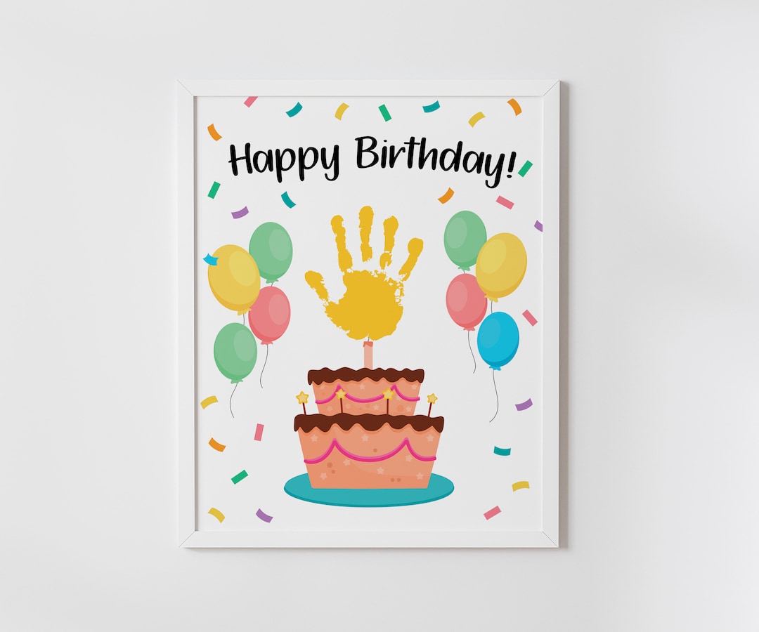Birthday Cake Handprint Art, Kids Craft, Happy Birthday, Gift From Baby ...