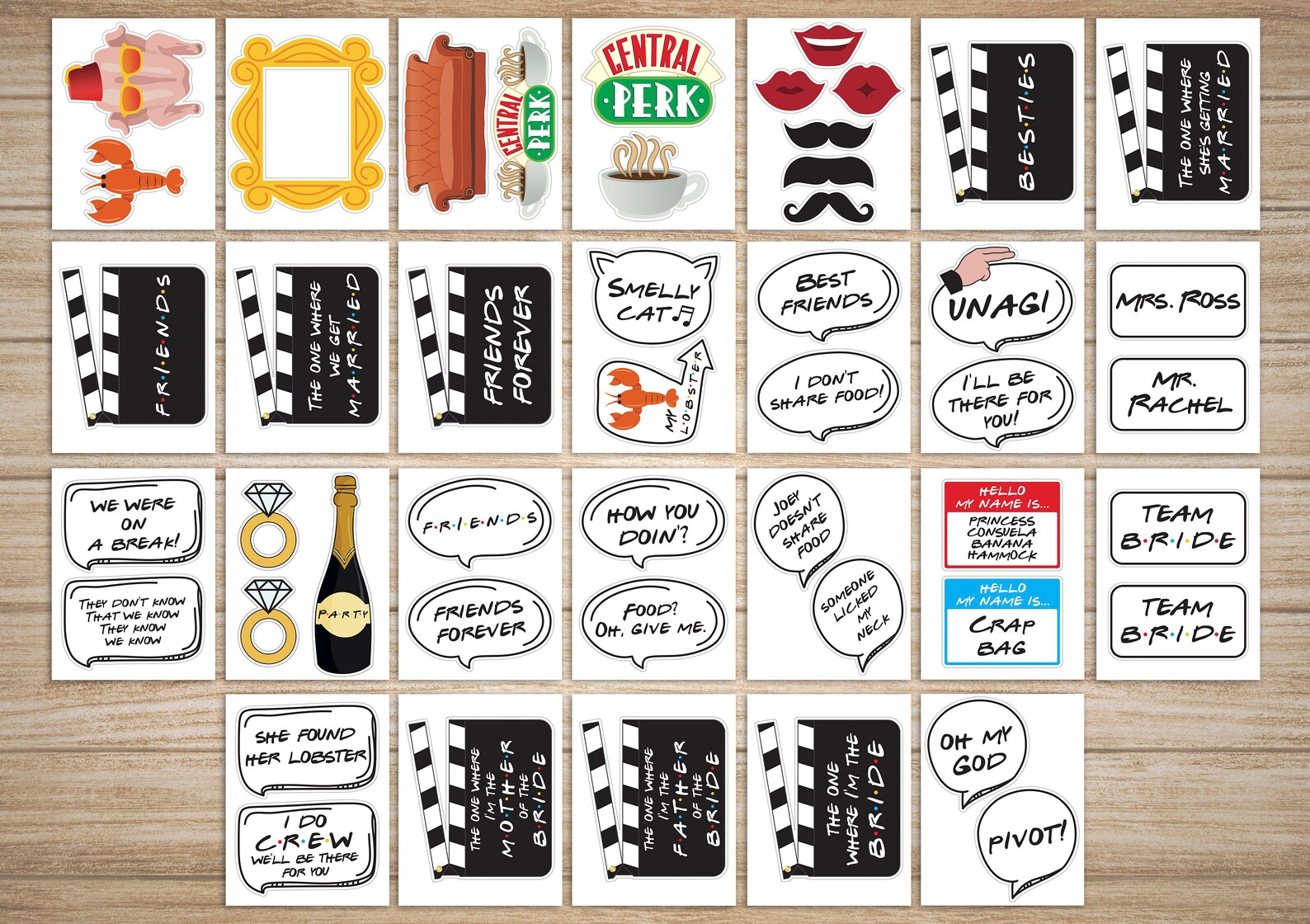 Friends Photo Booth Frame & Props, Editable, Friends Theme Bridal ...