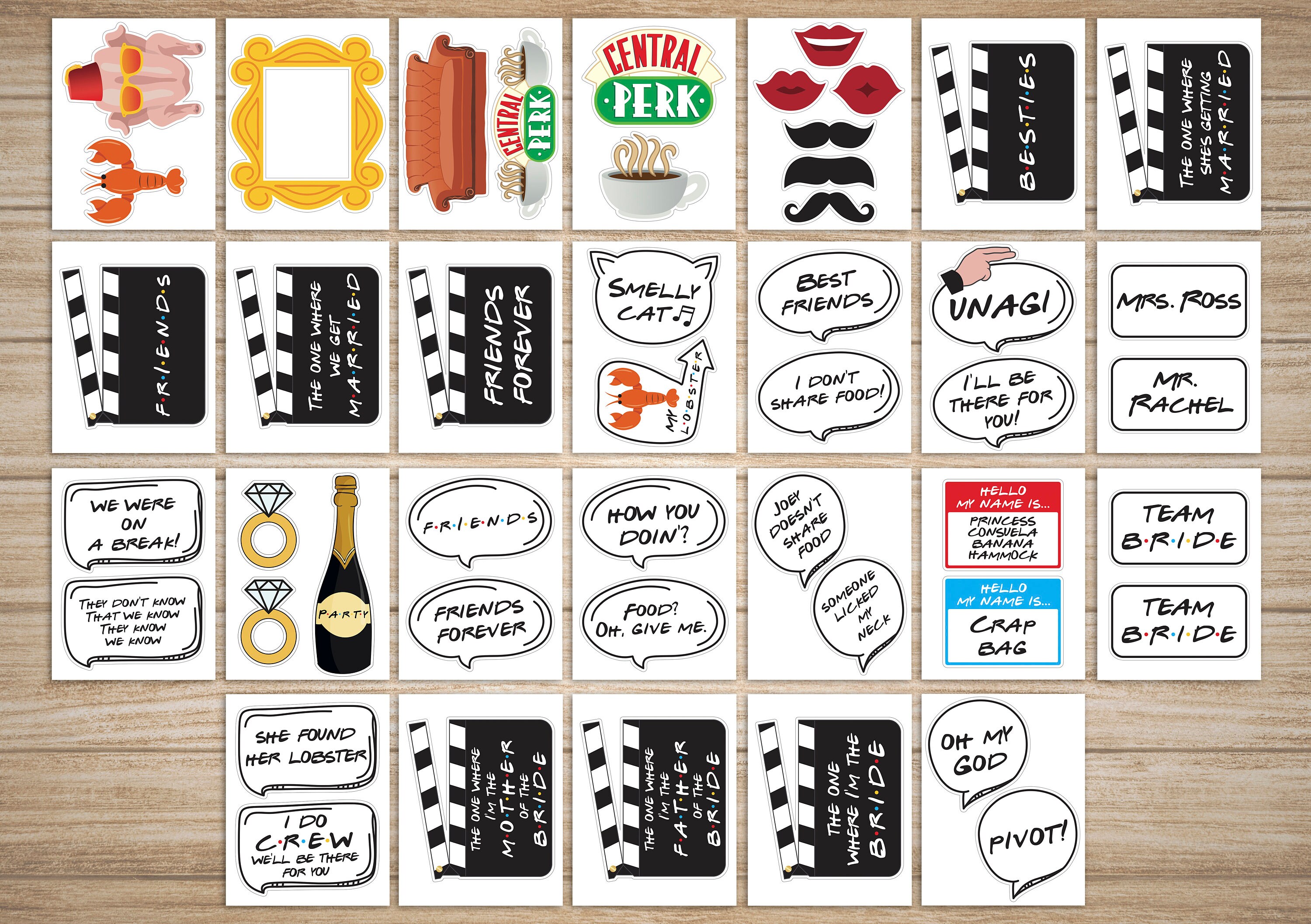 Friends Photo Booth Frame & Props, Editable, Friends Theme Bridal ...