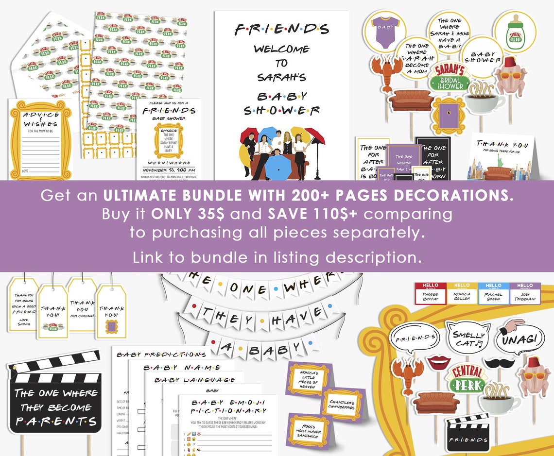 Editable Friends Photo Booth Props, Friends Theme Baby Shower Party ...