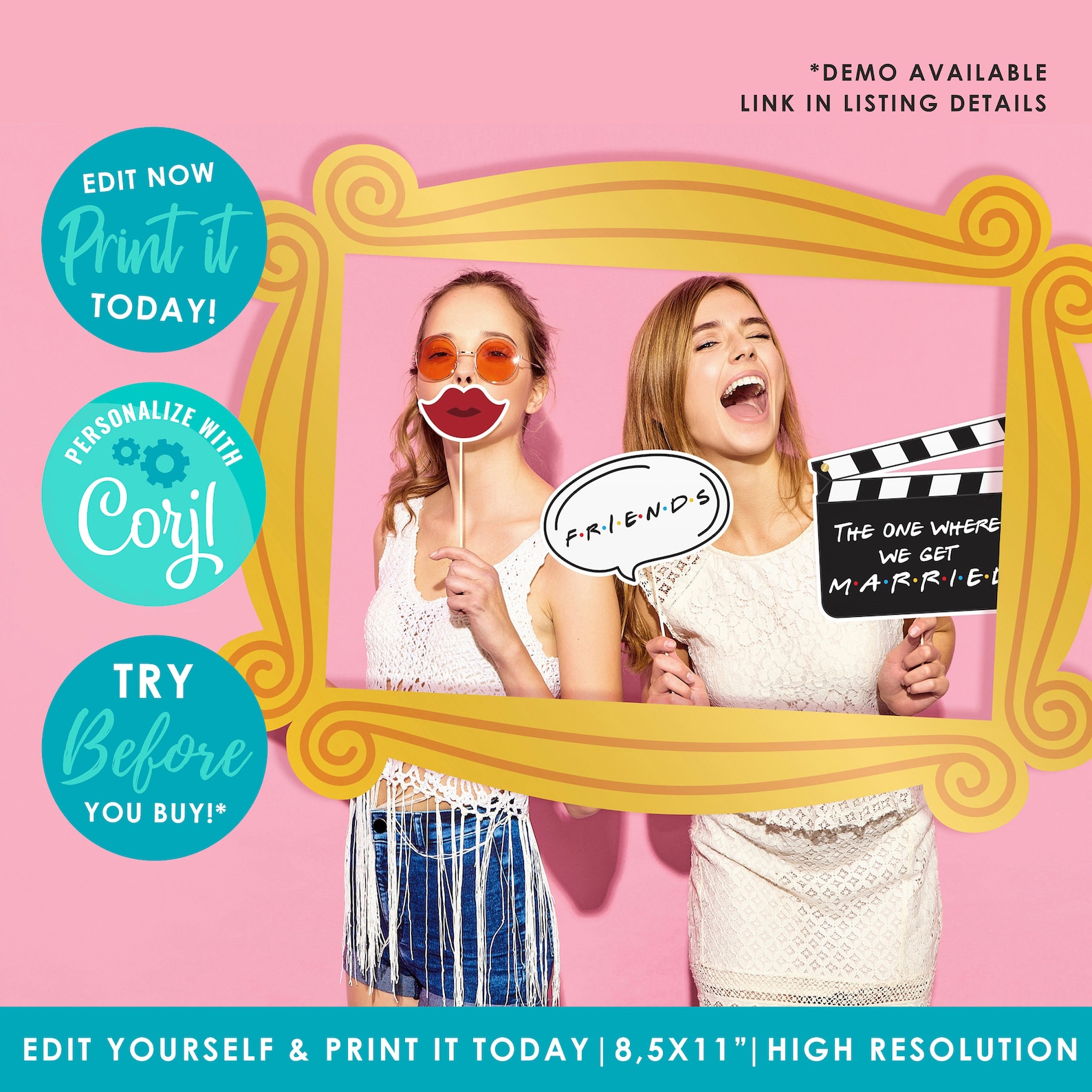 Friends Photo Booth Frame & Props, Editable, Friends Theme Bridal ...