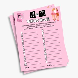 Birthday Word Race Game, Mean Girls Theme Birthday Party Activity, Pink ...