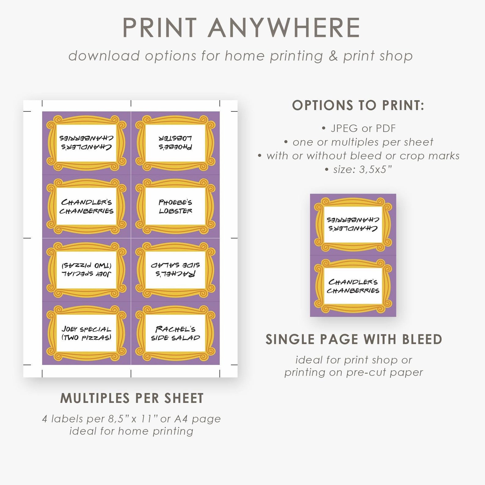 Editable Friends Theme Food Label, Place | Buffet Cards, Custom, Food ...