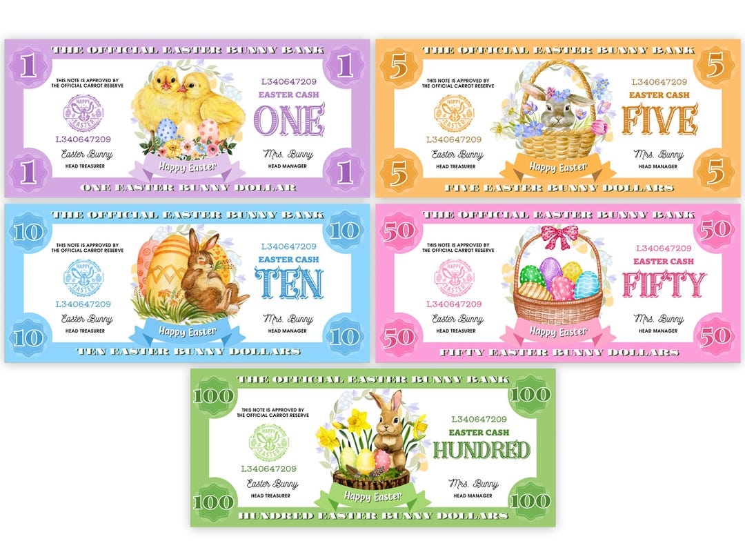 Easter Hunt Bunny Bucks, Printable, Easter Play Money, Easter Dollar ...