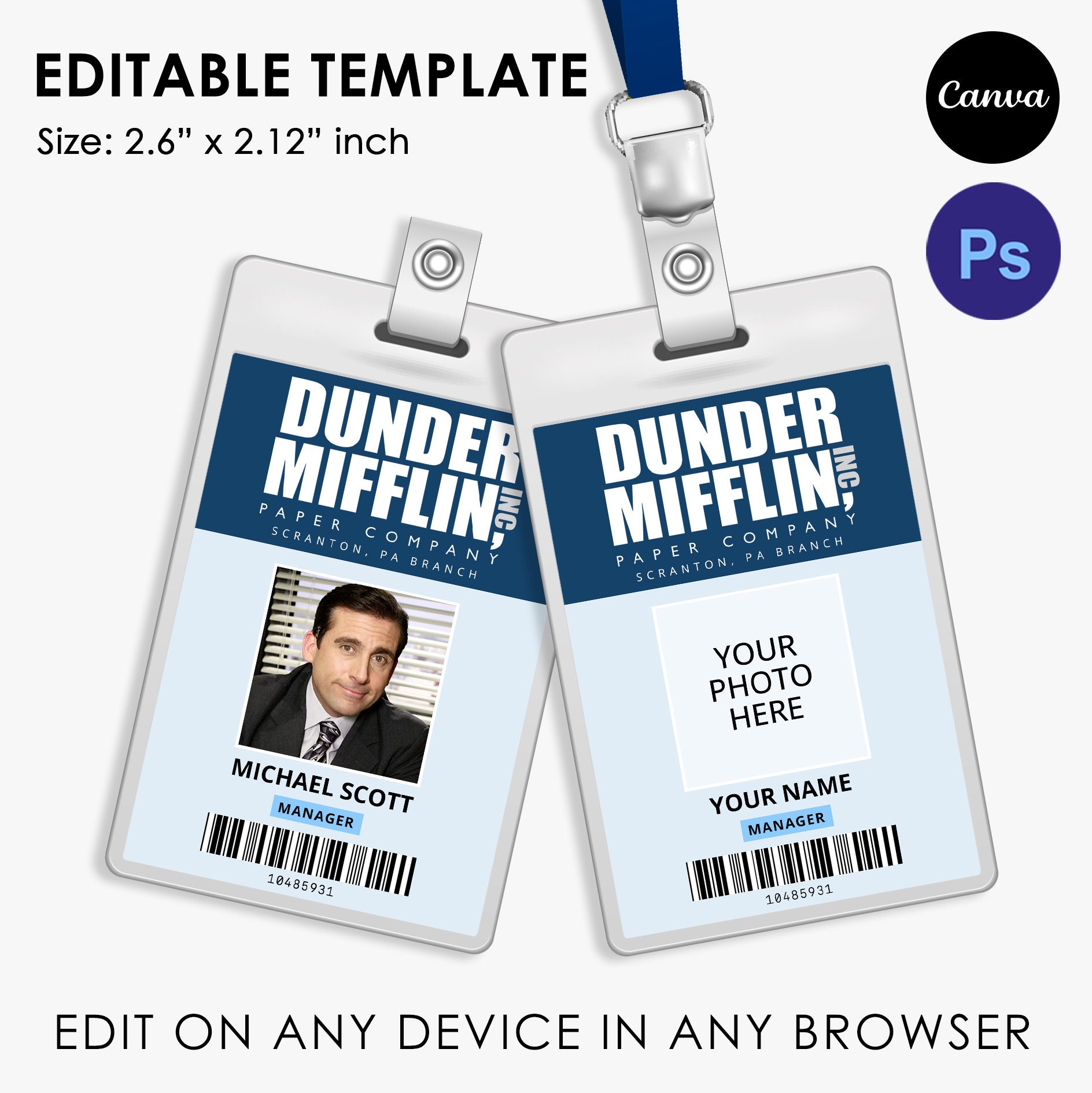 The Office ID Badges, Editable, Dunder Mifflin Badge, Office Theme Id ...