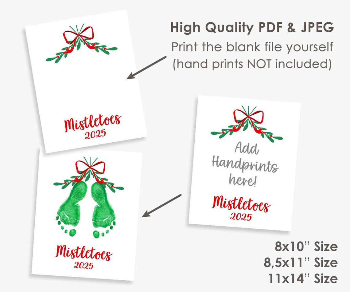 Christmas Mistletoes, Footprint Art, Crafts for Kids, Holiday Memory ...