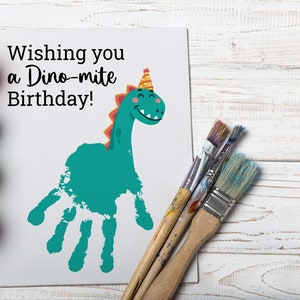 Birthday Handprint Art, Kids Craft, Dinosaur Birthday Card, From Kids ...