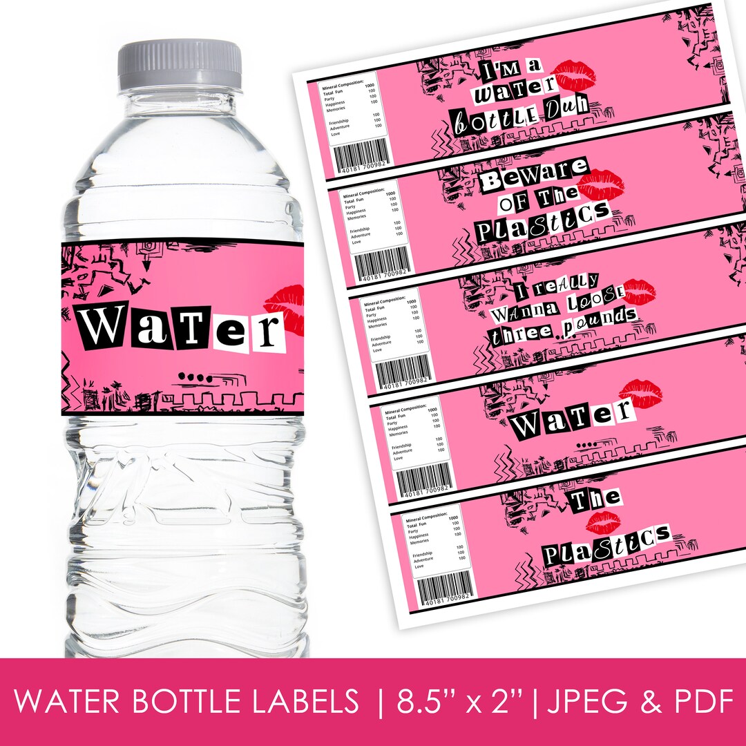 5x Mean Girls Water Bottle Labels, Mean Girls Theme Party Decor, the ...
