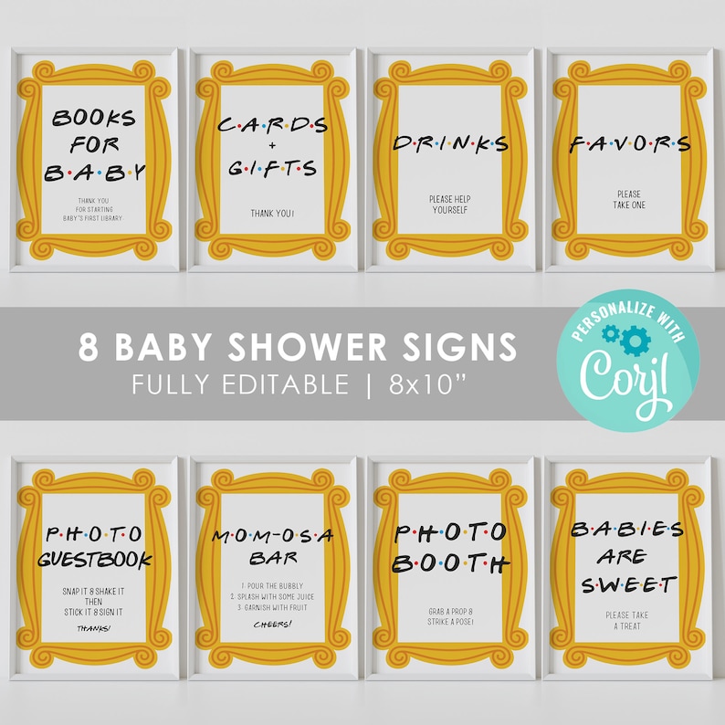 Editable Friends Theme Baby Shower Party Sign, BUNDLE, Custom, Friends ...