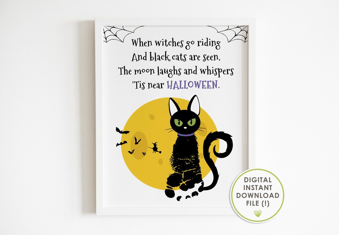 Halloween Footprint Art, Crafts for Kids, Cute Black Cat, My First ...
