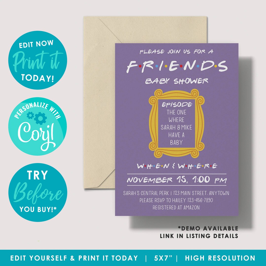 Friends Baby Shower Invitation Template, Friends Theme Baby Shower ...