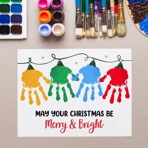 4 Handprints Christmas Lights, Kids Crafts, Merry & Bright, DIY, Memory ...