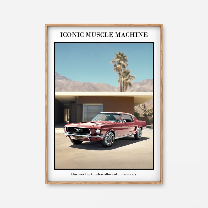 Red Mustang Print, Old Car Poster, Nostalgia Wall Art, Downloadable ...