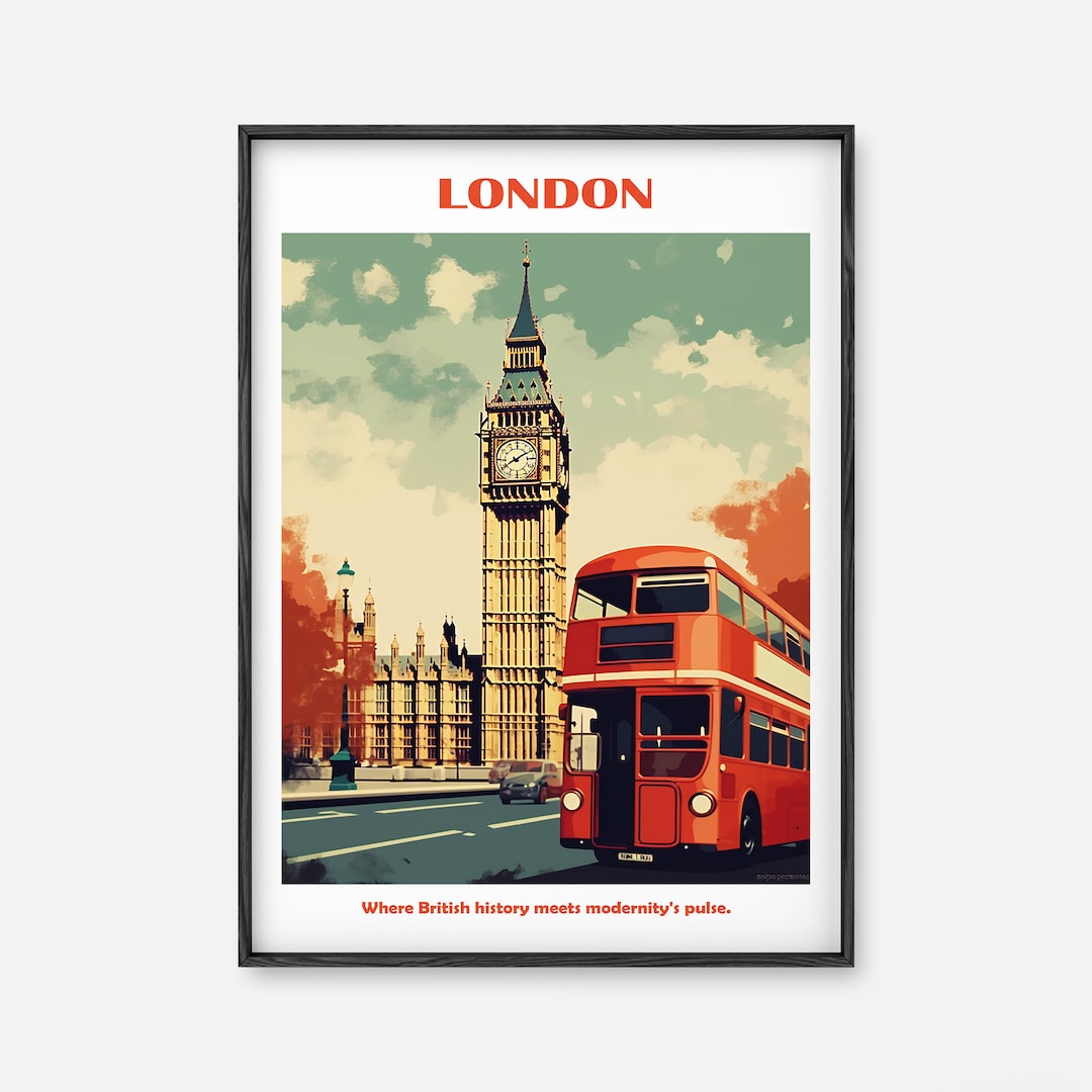 London Printable Art, Retro London Poster, Digital Wall Art Download - Etsy