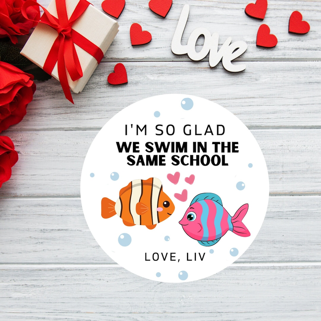 So Glad We Swim in the Same School Kids Valentine's School Sticker ...