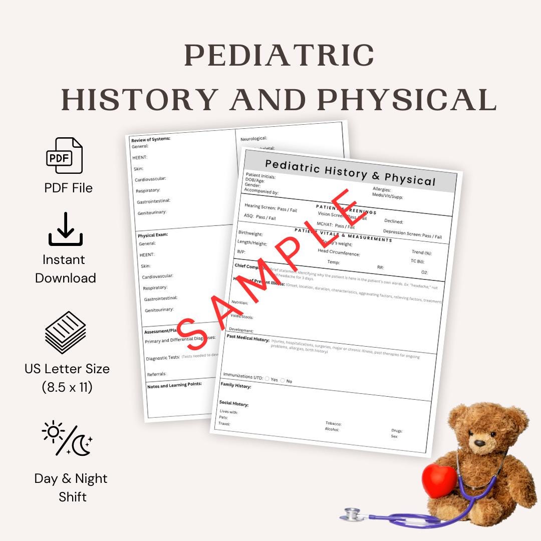 Pediatric History & Physical Template - Etsy