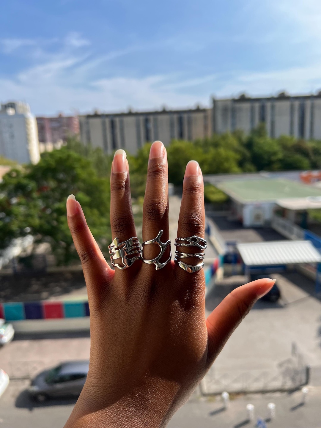Minimalist Irregular Stainless Steel Silver Ring Liquid Metal Melted ...