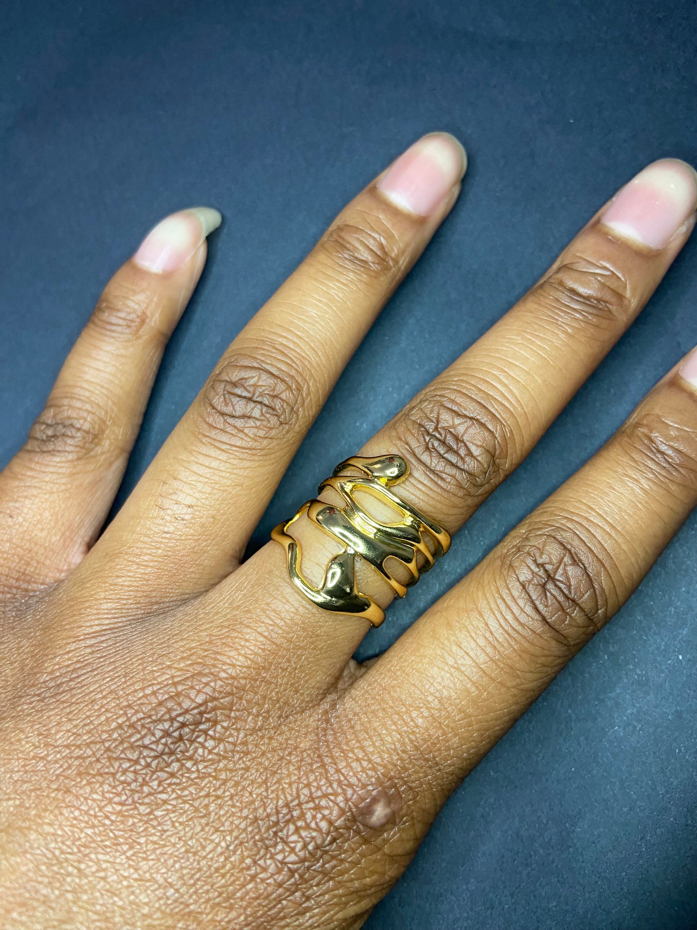 Irregular Adjustable Stainless Steel Gold Ring Adjustable Melted Liquid ...