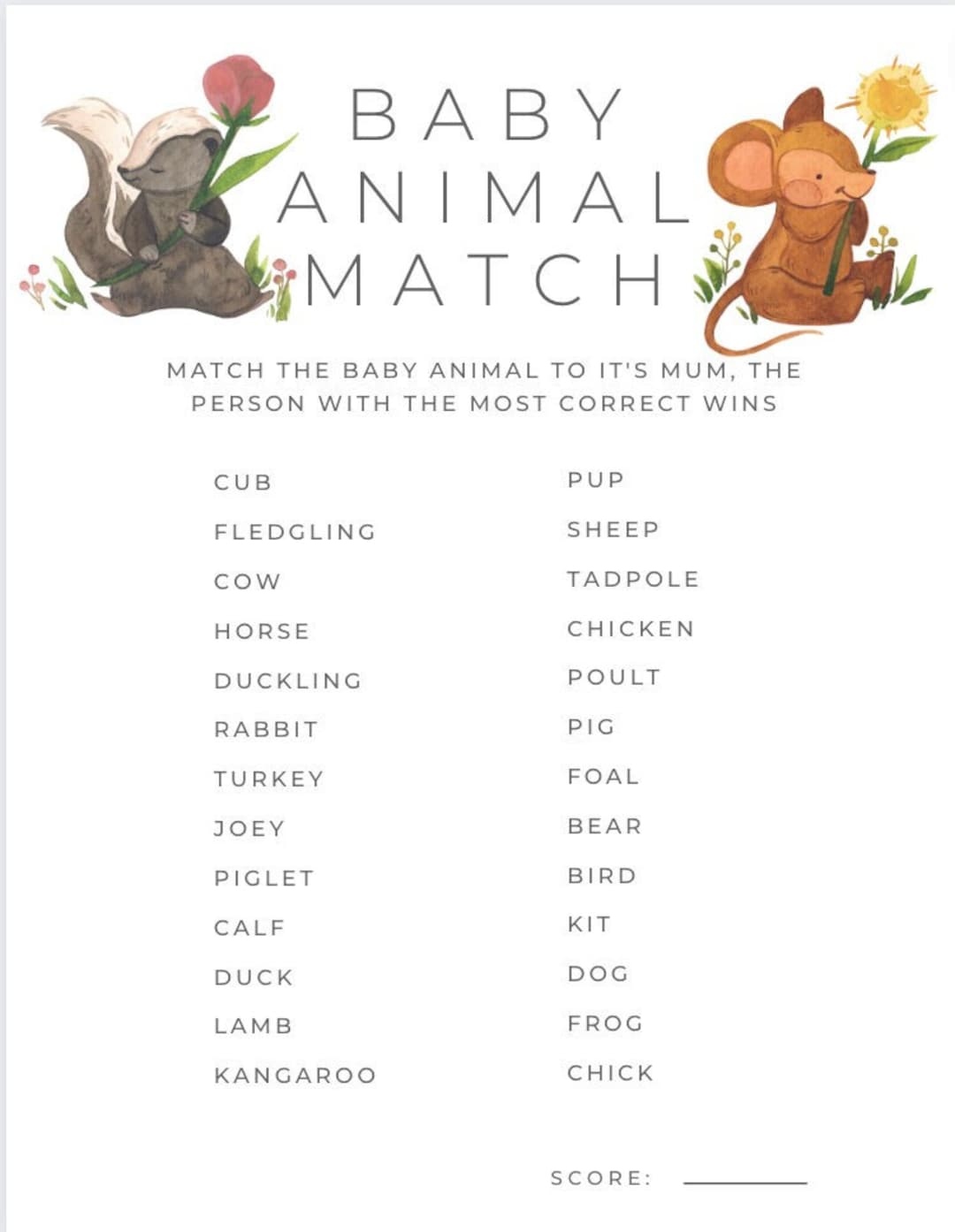 Baby Shower Game Printable Baby Animal Match - Etsy