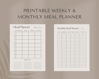 Weekly Meal Planner Printable Daily Food Journal, Grocery List, Food ...