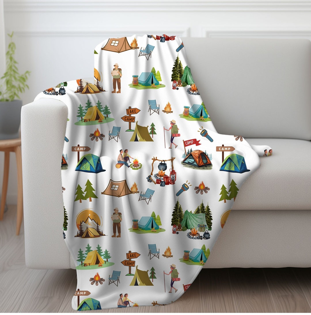 Camping Theme Plush Veleteen Blanket, Gift Blanket for Camping, New ...