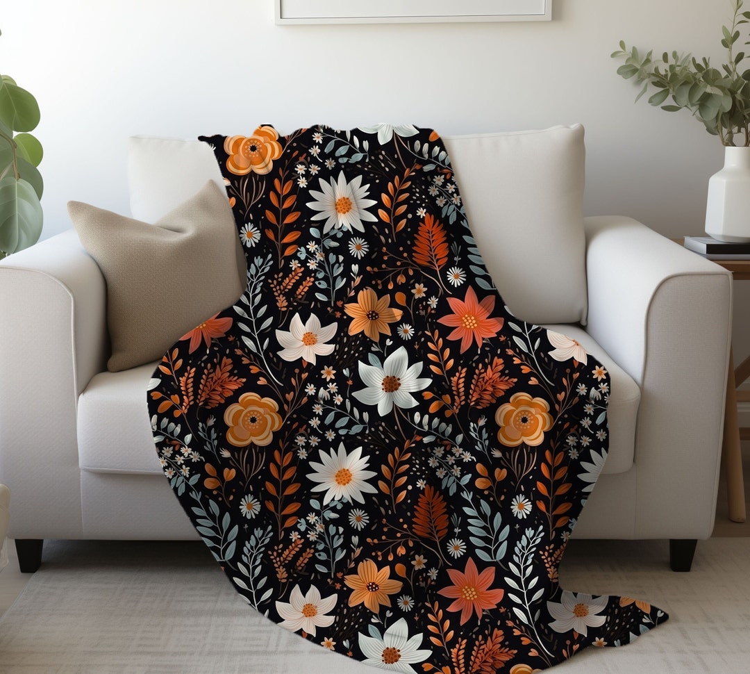 Boho Floral Blanket, Cottagecore Blanket, Retro Style, Home Decor Throw ...