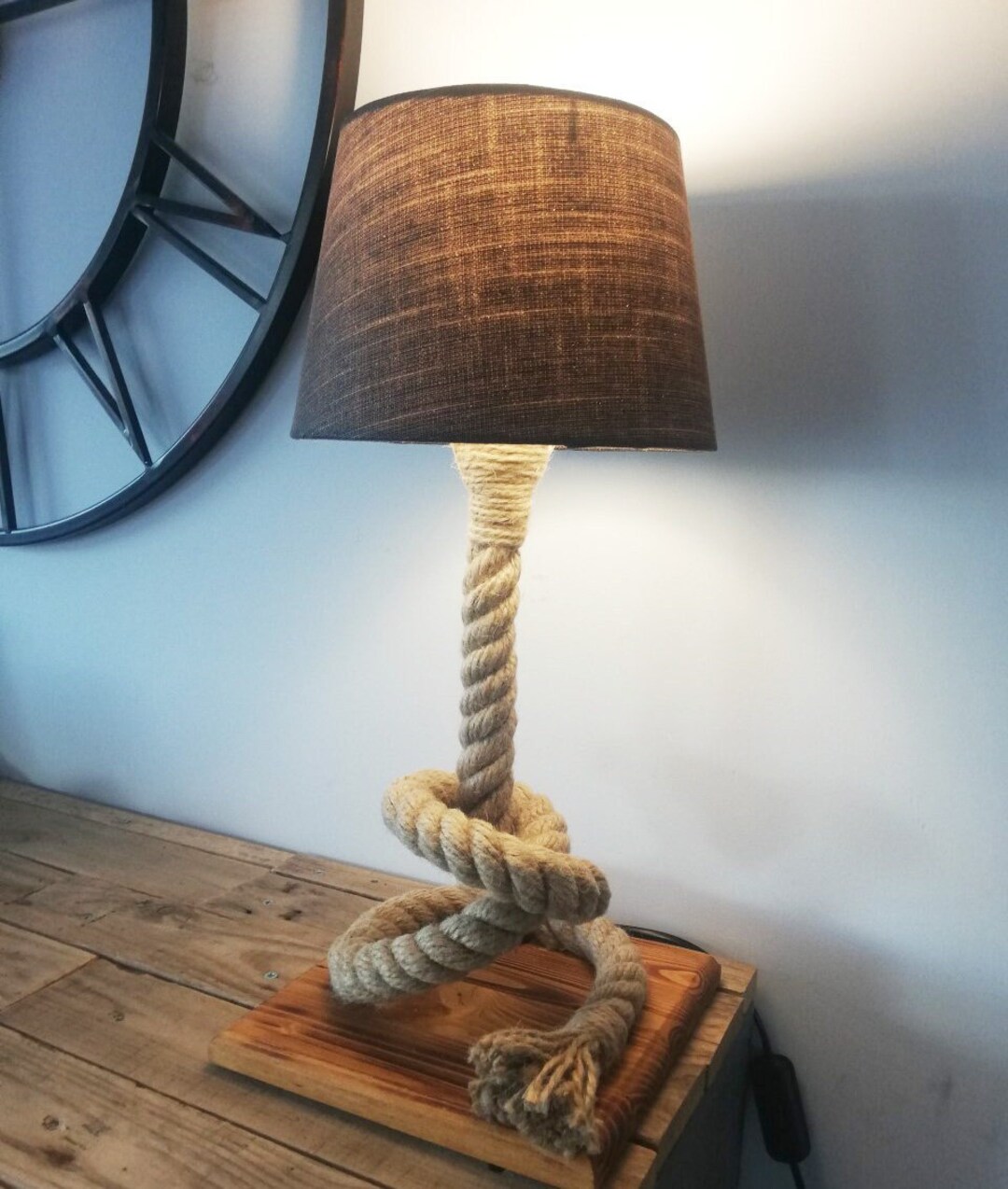 Solenzo Table Lamp Wood and Rope Bedside Lamp Free LED Bulb - Etsy