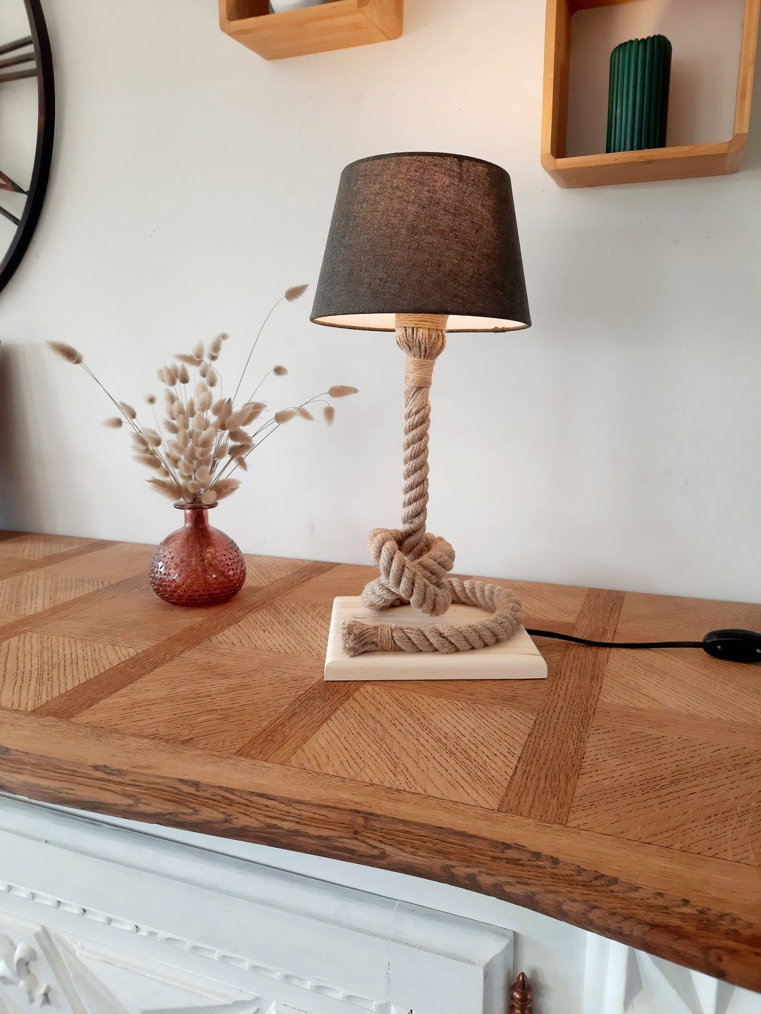 SOLENZO Table Lamp Wood and Rope Bedside Lamp Free LED Bulb - Etsy
