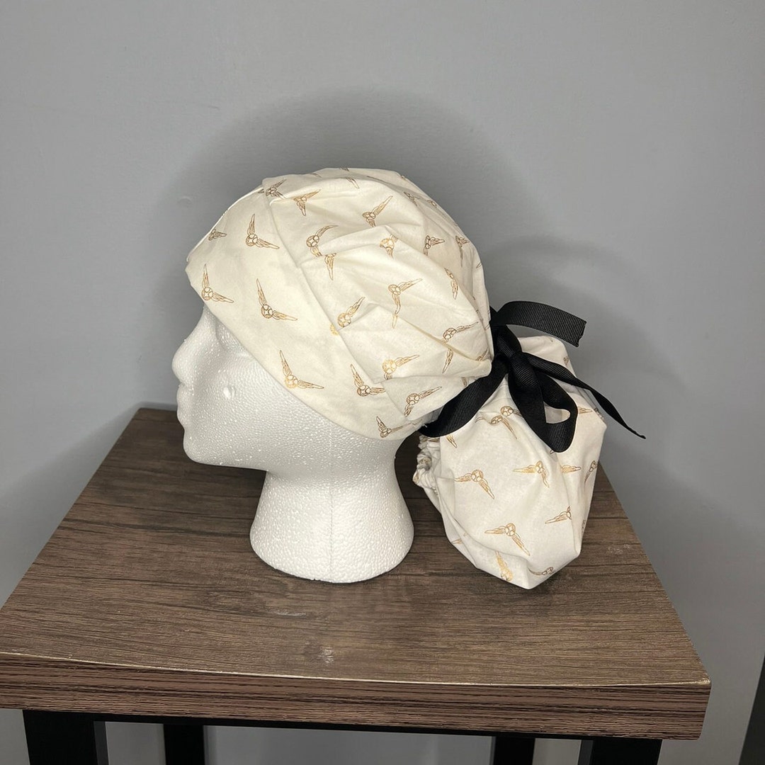 Golden Snitch White Ponytail/bouffant Style Scrub Cap - Etsy