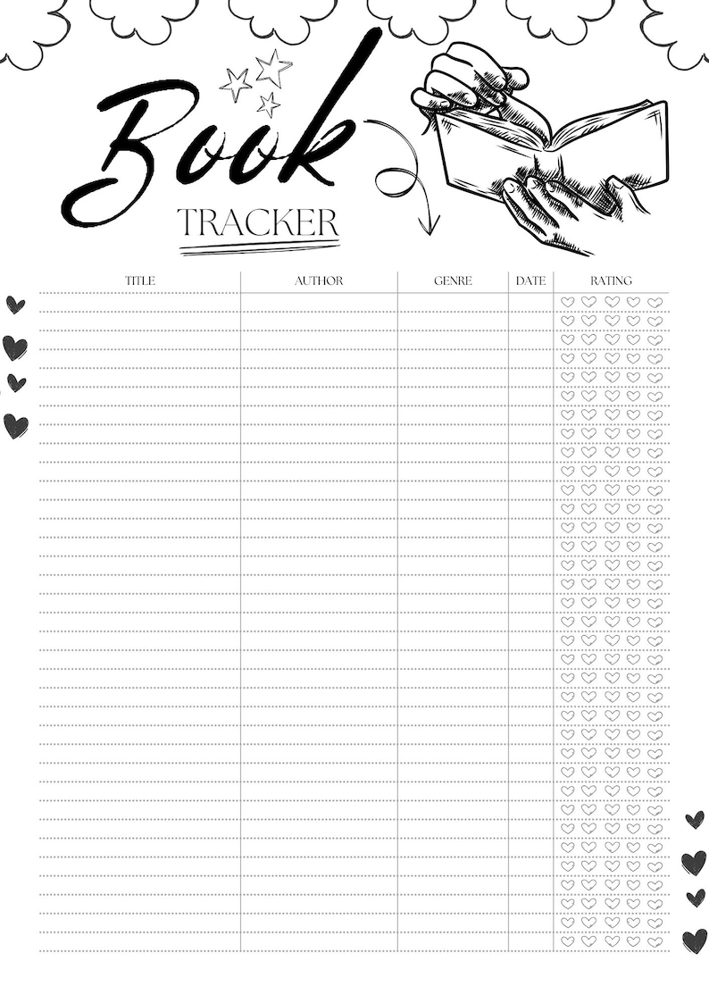 Book Reading Tracker Planner Cute Minimalistic Black & White Journal ...
