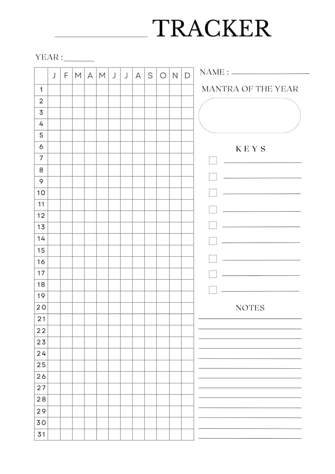 Minimalist Yearly Tracker Printable Habit & Goal Tracker Bullet Journal Digital Template - Etsy