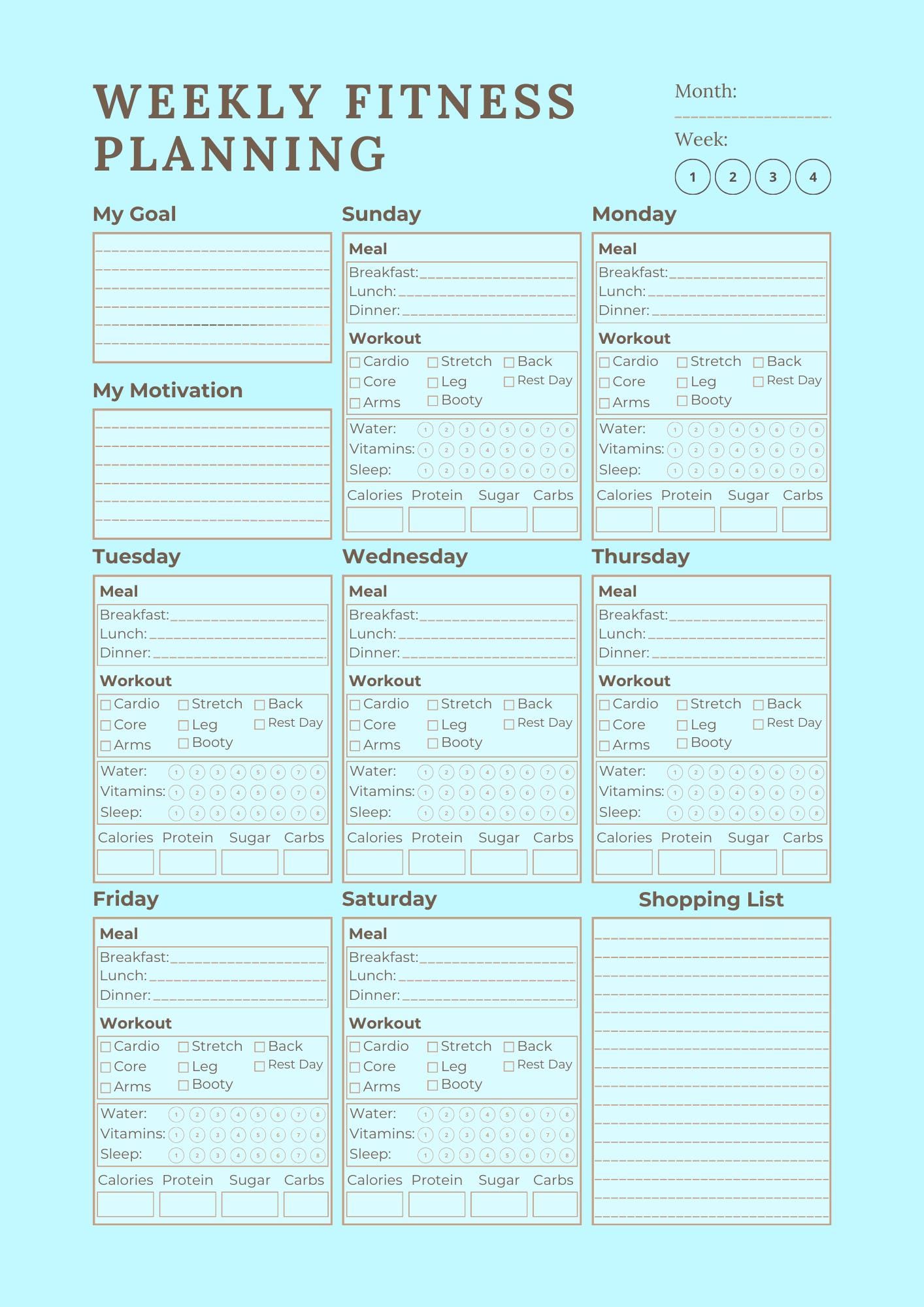 All-in-one Fitness Planner | Printable Workout Schedule, Meal Tracker ...