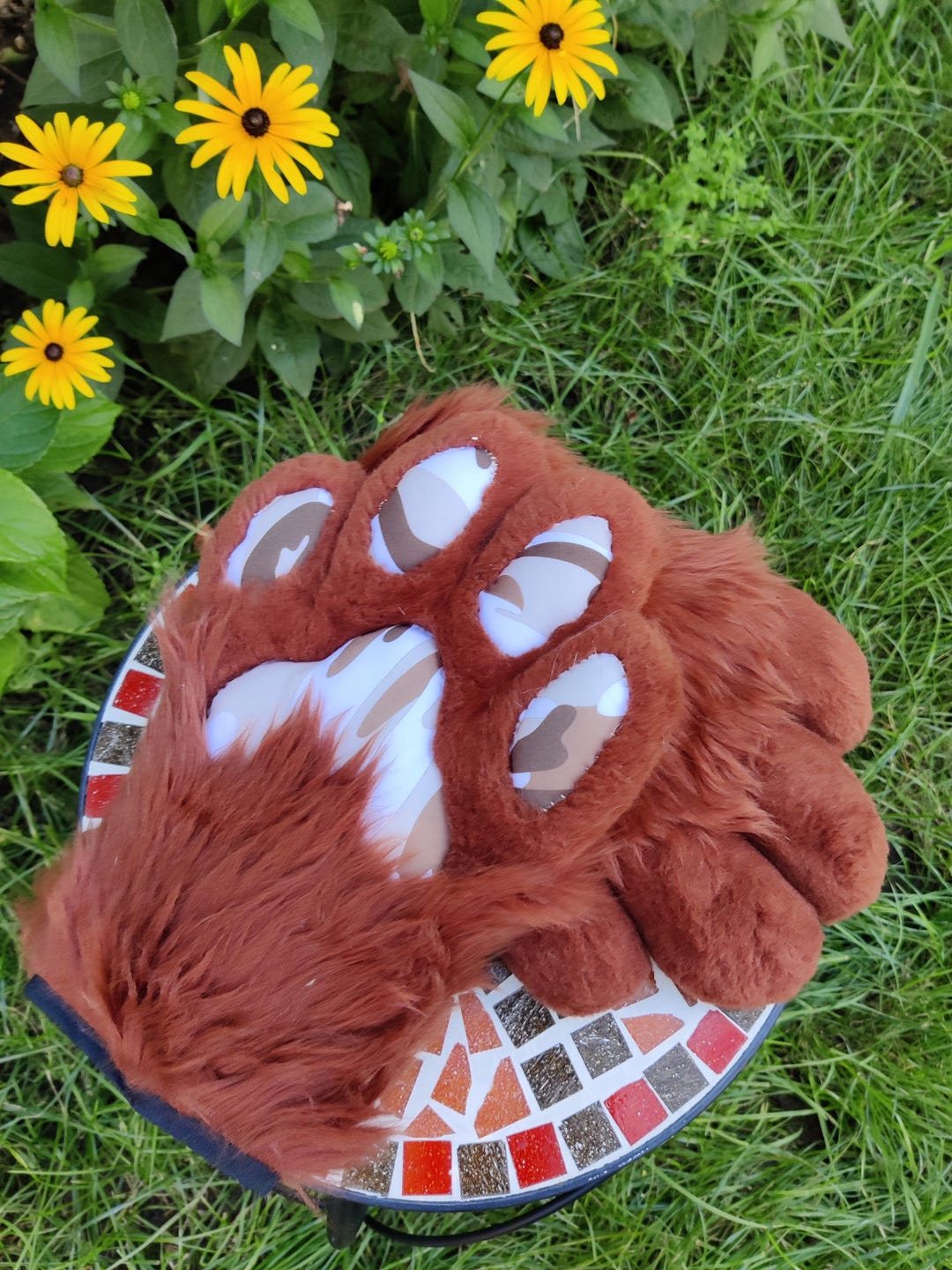 Ready-to-ship Fursuit Handpaws – 4-finger, Brown With Camouflage Pads ...
