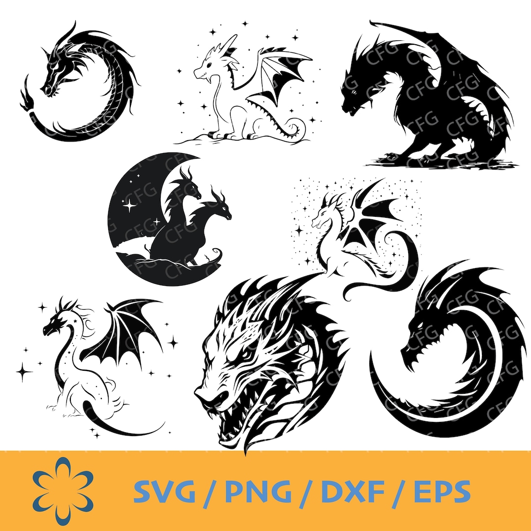 Dragon Svg Bundle, Dragon Svg, Dragon Cut File, Dragons Head, Dragon ...