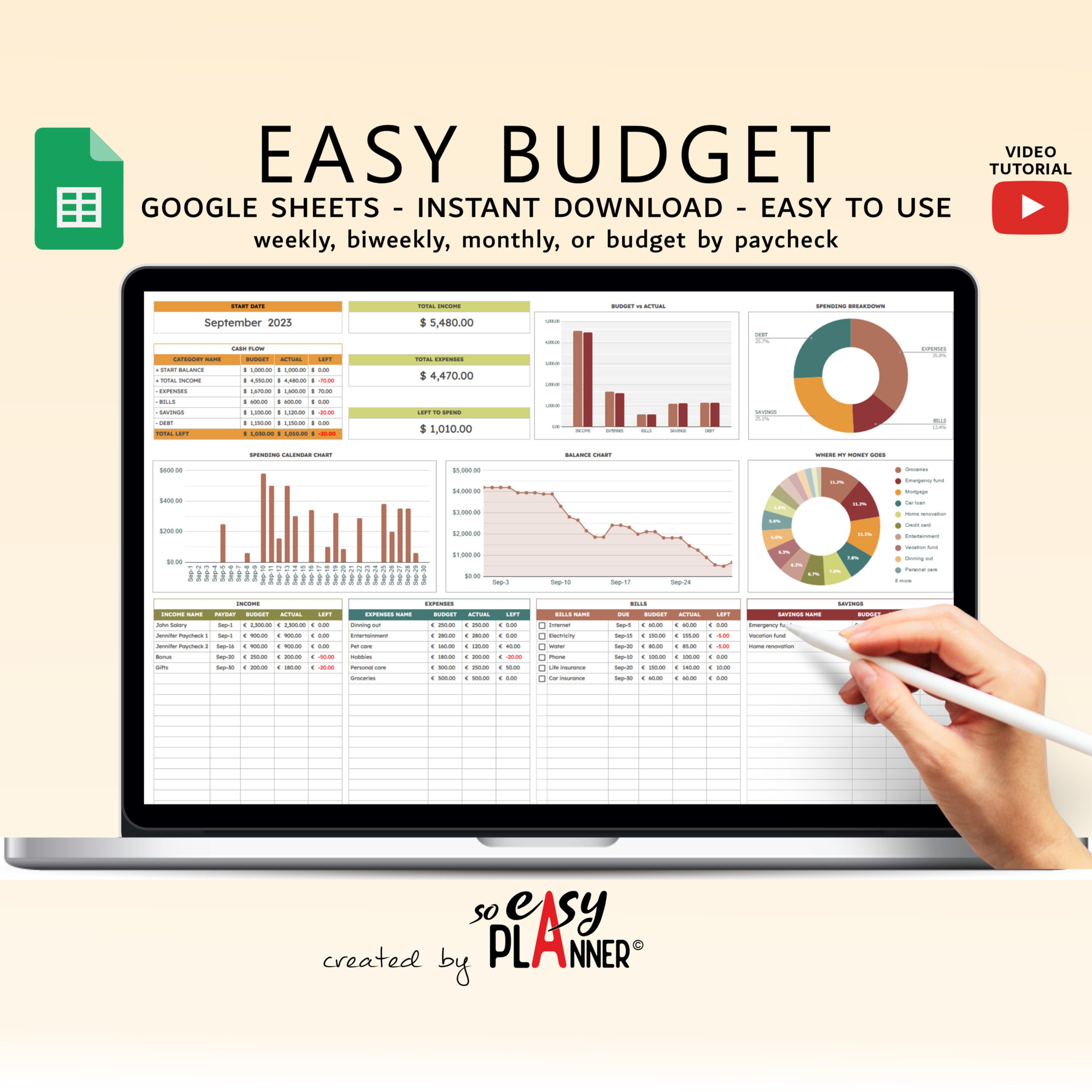 Easy Budget Spreadsheet for Google Sheets, Simple Monthly Budget ...