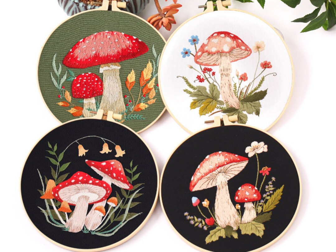 Mushroom Embroidery Kit DIY Needlework Free Happy Needlecraft for ...