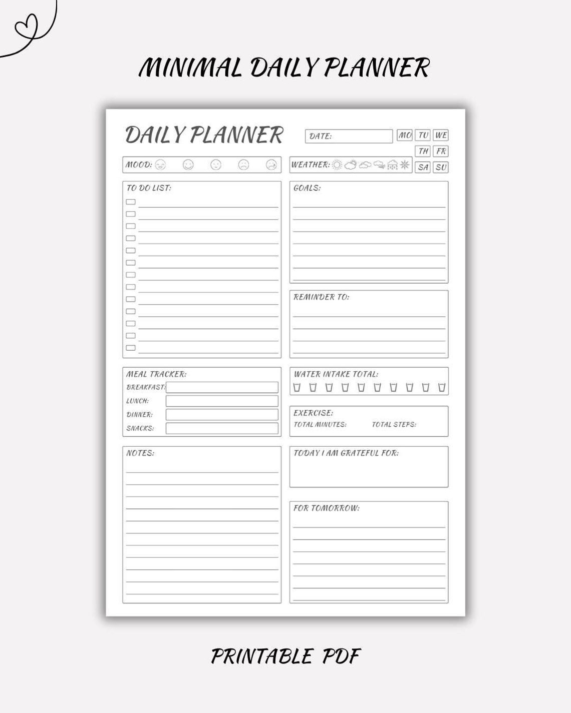 Digital Daily Planner - Printable A3/A4/A5 - Meal & Exercise Tracker ...