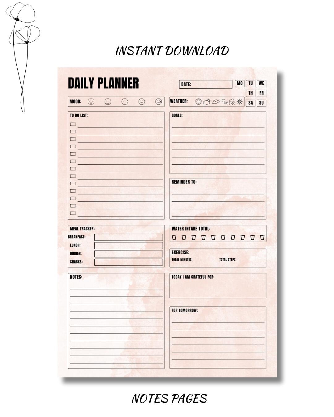 Coral Color Daily Planner, Printable A4, A5, A3 Letter Sizes, Organize ...