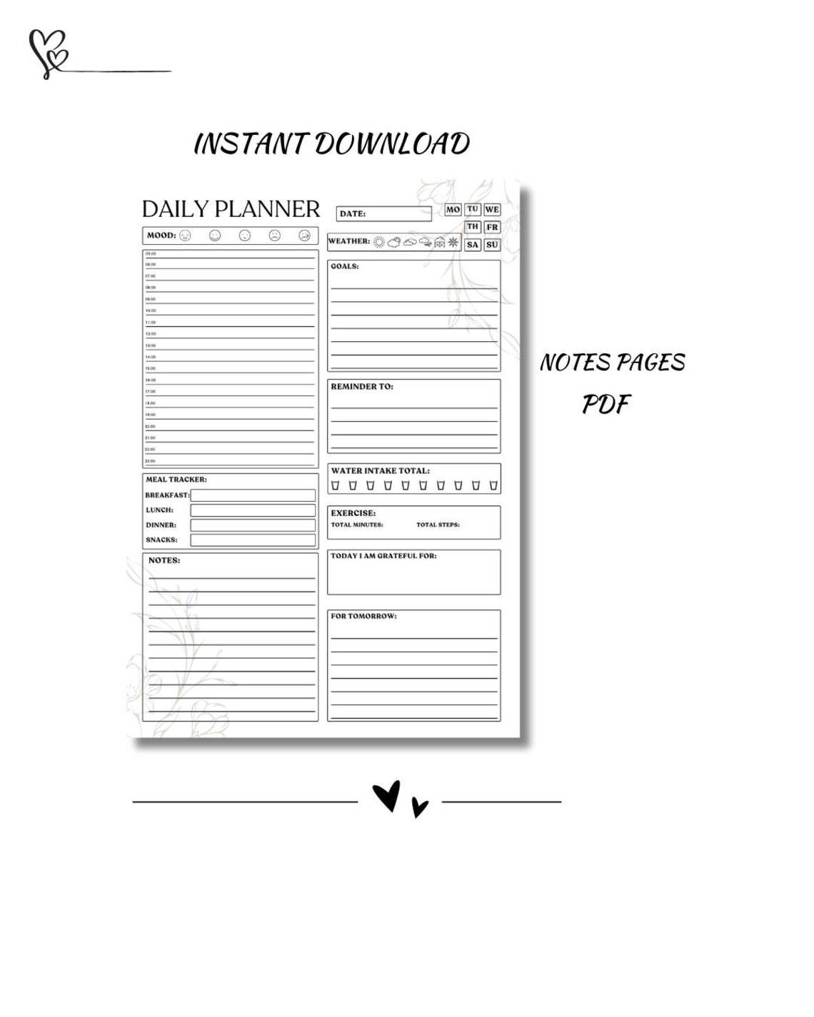 Digital Daily Planner - Leaf Pattern, Printable A3/A4/A5 - Food ...