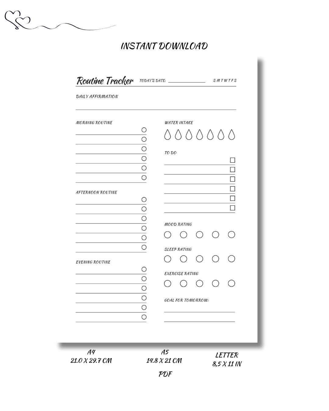 Minimalist Routine Tracker, Daily Affirmations, Water Intake, Mood and ...