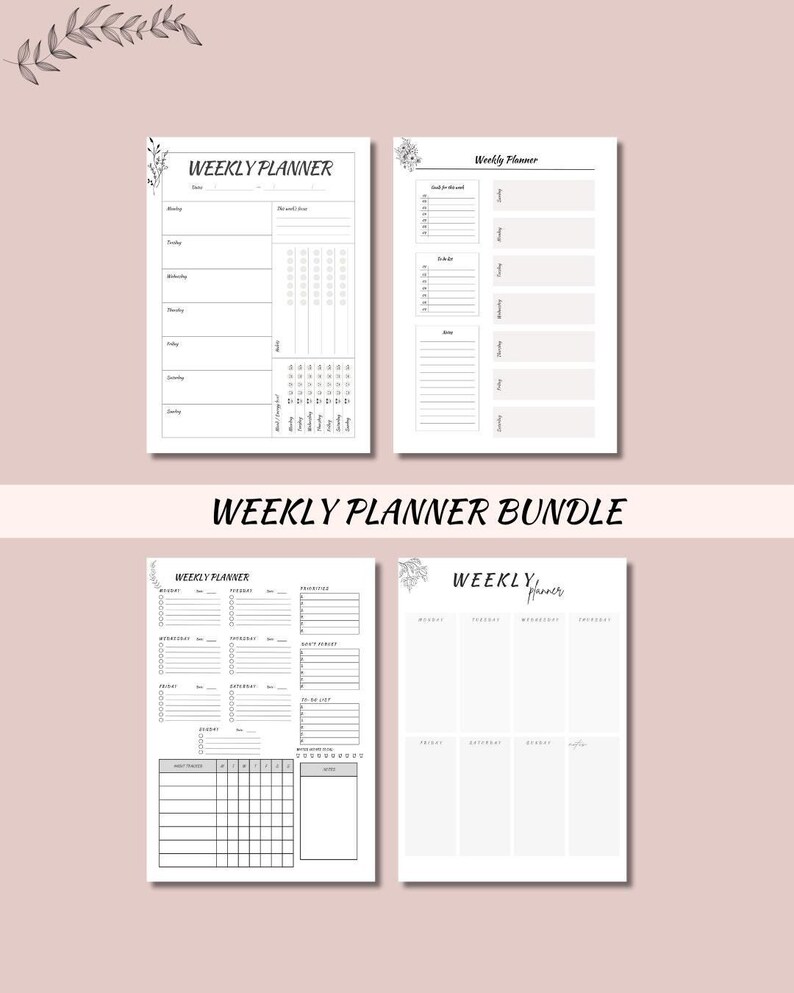 Minimalist Weekly Planner Bundle, 10 Printable Designs, A4 & A5 Sizes ...