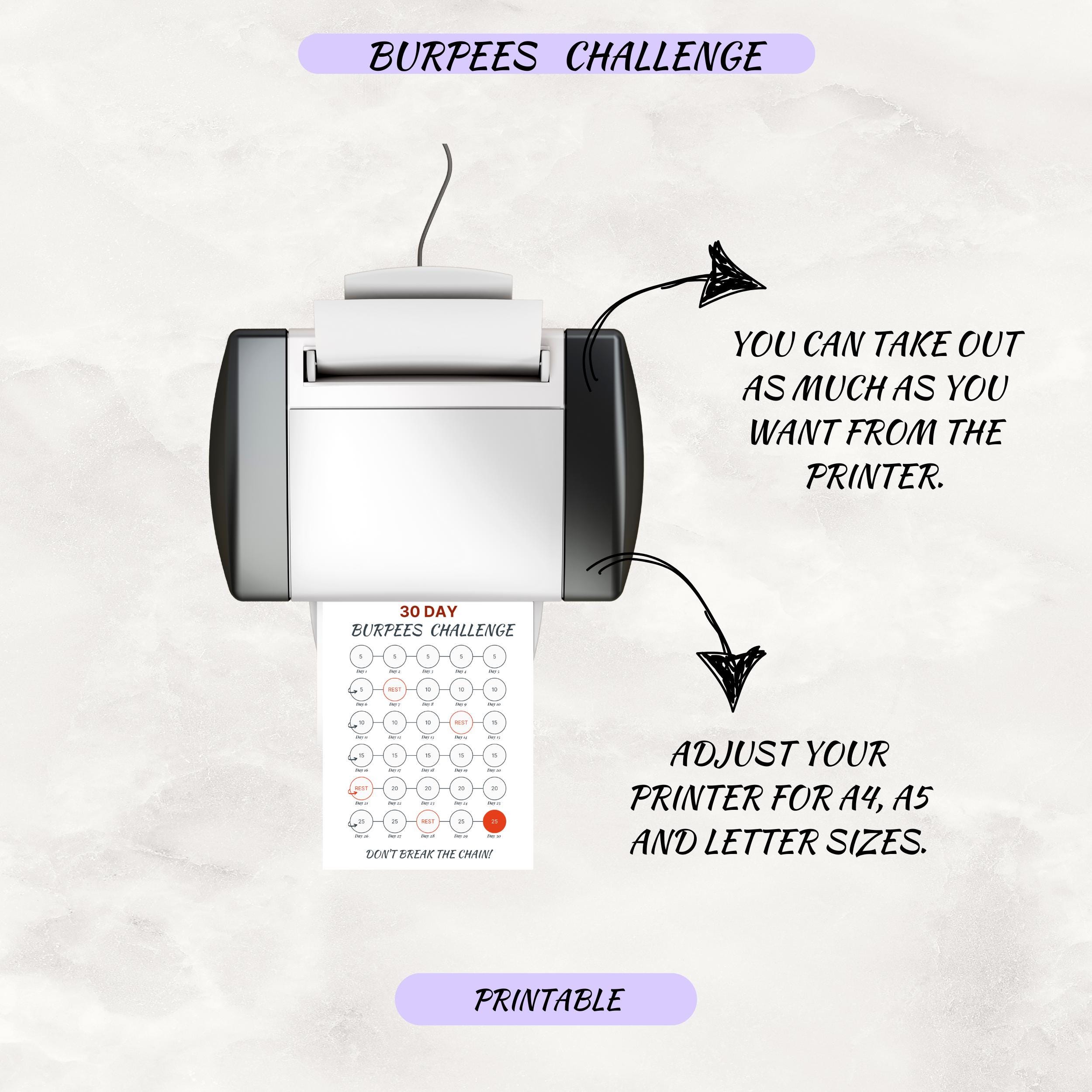 Burpees Challenge, 30-day Full-body Workout Plan, Printable Fitness ...