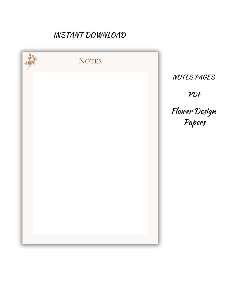 Elegant Floral Printable Note Papers, Printable Digital Notepaper ...